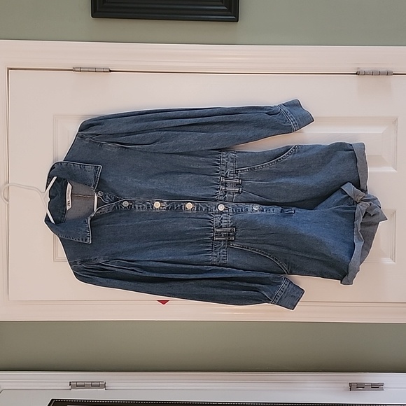 Zara | Pants & Jumpsuits | Zara Denim Romper With Oversized Sleeves ...